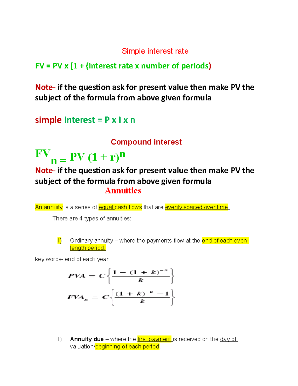 topic seven interest rates and annuities summary calculation notes ...