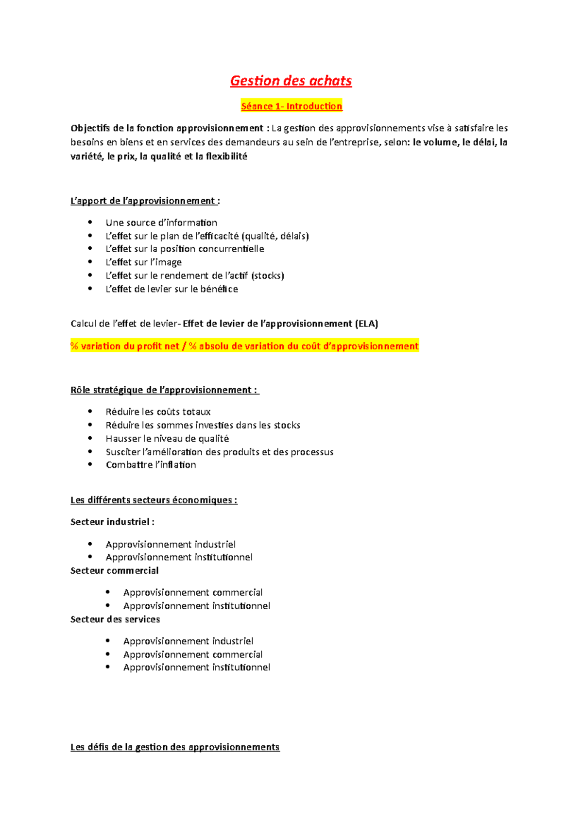 Gestion des achats Fiches Final - Gestion des achats ####### Séance 1 ...