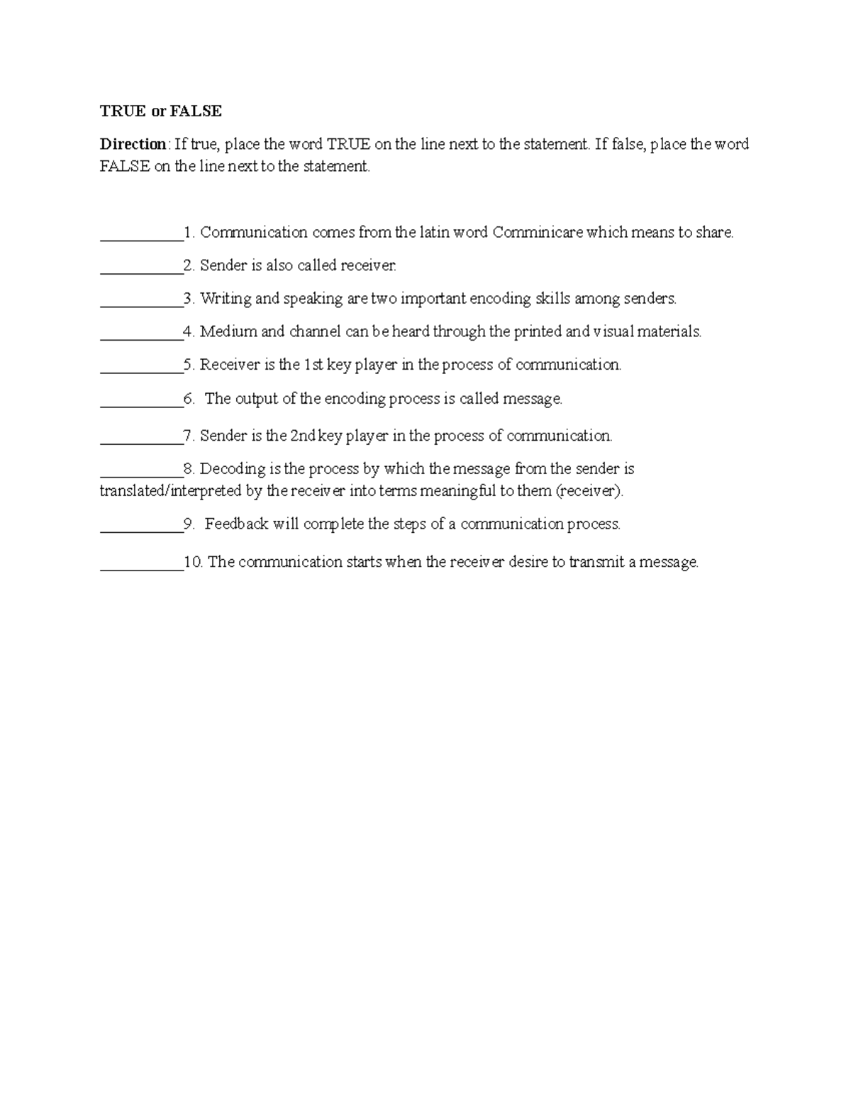Assignment true or false and multiple choice - TRUE or FALSE Direction: If true, place the word ...