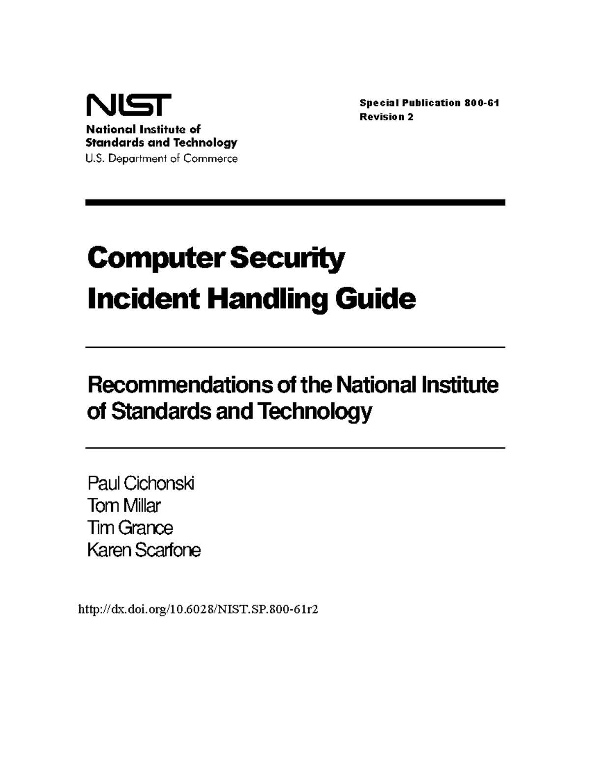 SP 800-61 - Bbbbb - Computer Security Incident Handling Guide Recommendations of the National ...