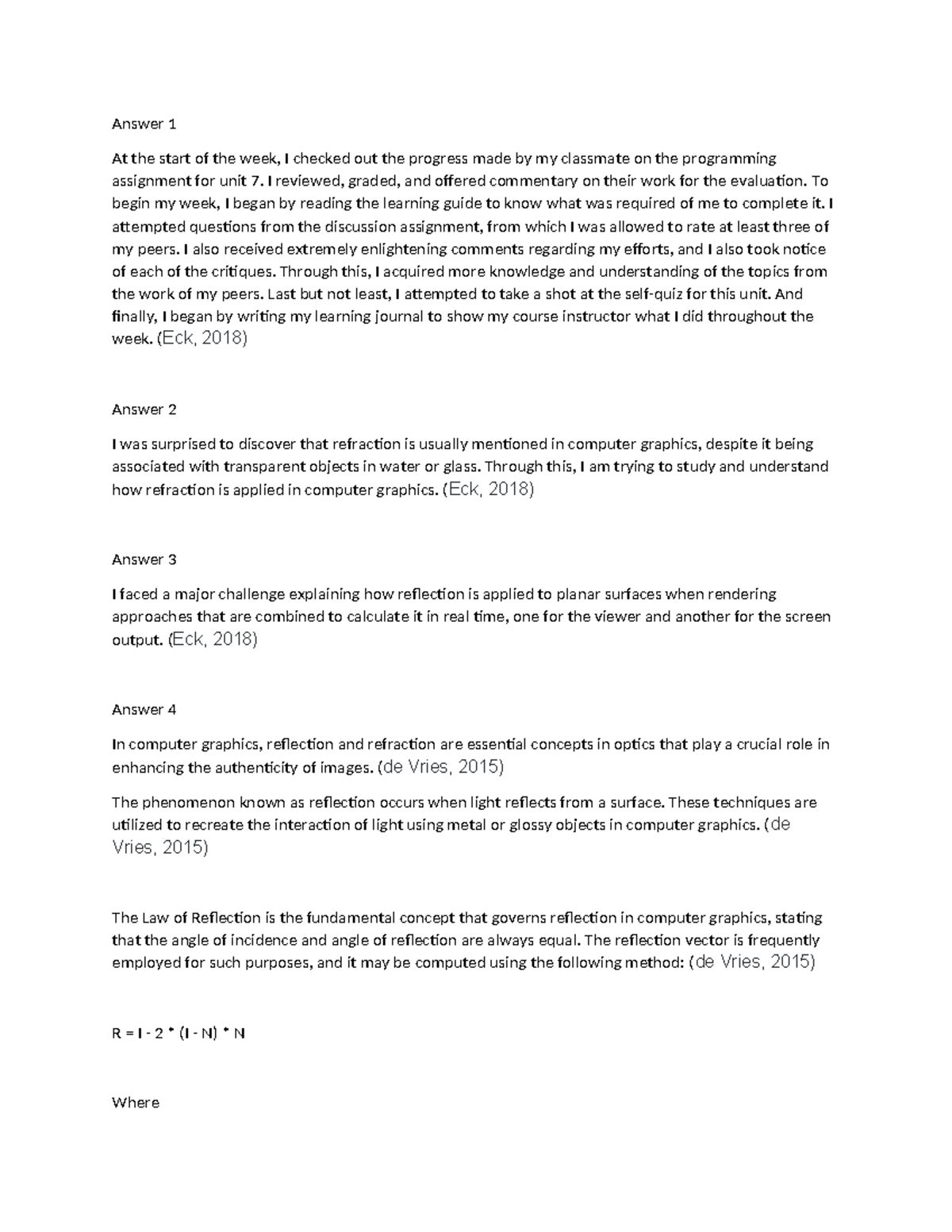 Computer graphics learning journal unit 8 - Answer 1 At the start of ...