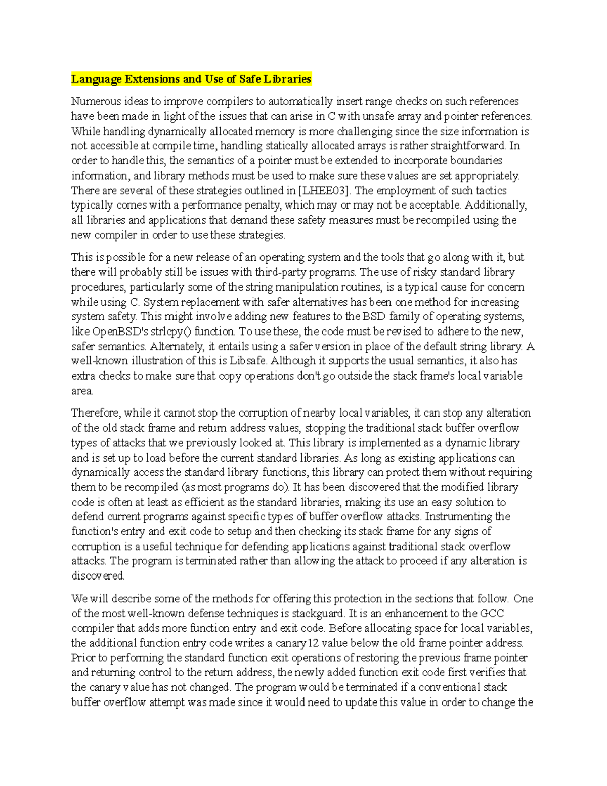 Language Extensions and Use of Safe Libraries - While handling ...