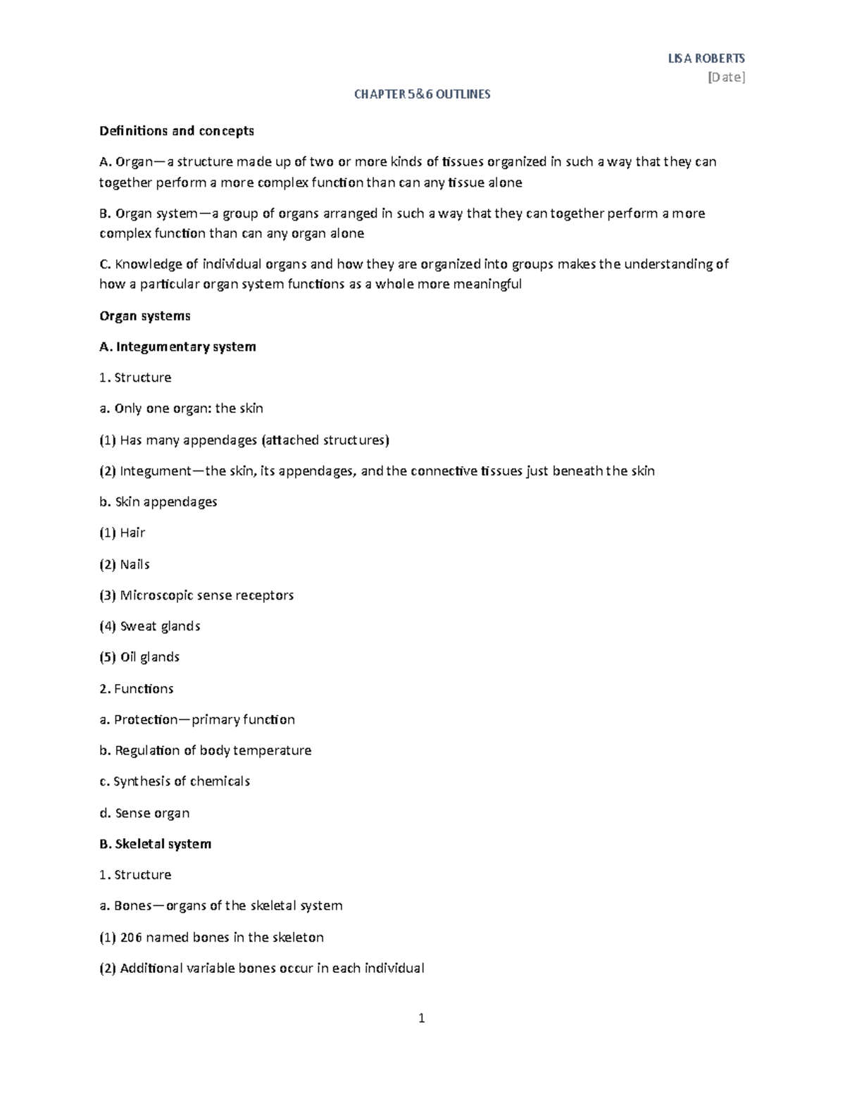 5&6 outline - [Date] CHAPTER 5&6 OUTLINES Definitions and concepts A ...