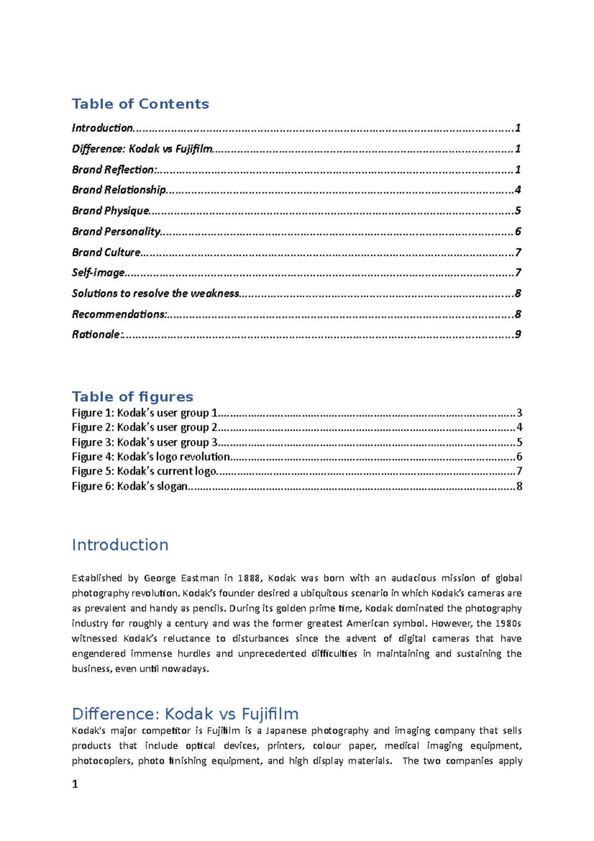 Kodak Group WORK - Table of Contents - Studocu