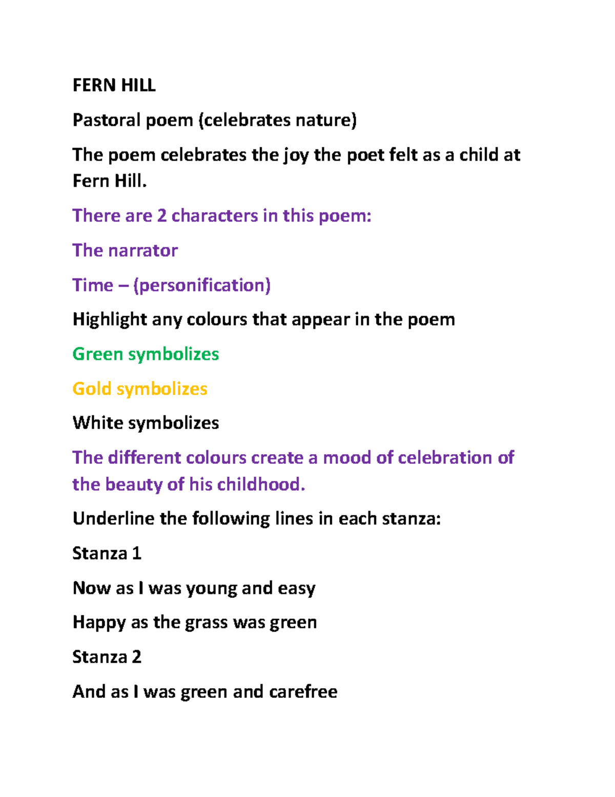 FERN HILL matric notes.docx · version 1 - FERN HILL Pastoral poem ...