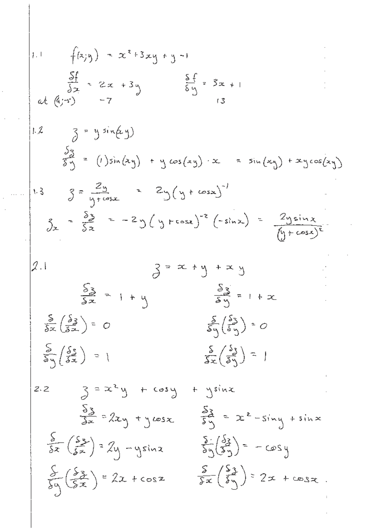 Calc6+Partial+derivatives+Worked+Solutions - 1 flx;y) = x ² +3xy+y-1 Sf ...