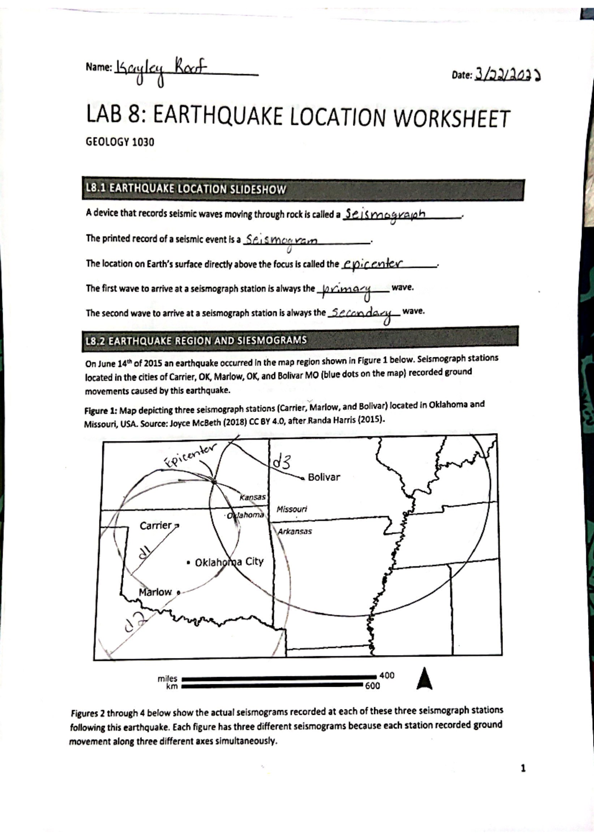 Lab 8 All Work Done - Name: Kayley Roof Date: LAB 8: EARTHQUAKE ...