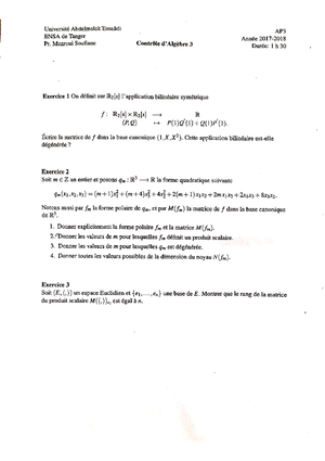 Cc2 algebre 2018-2019 - math exercices exam - mathematique - Studocu
