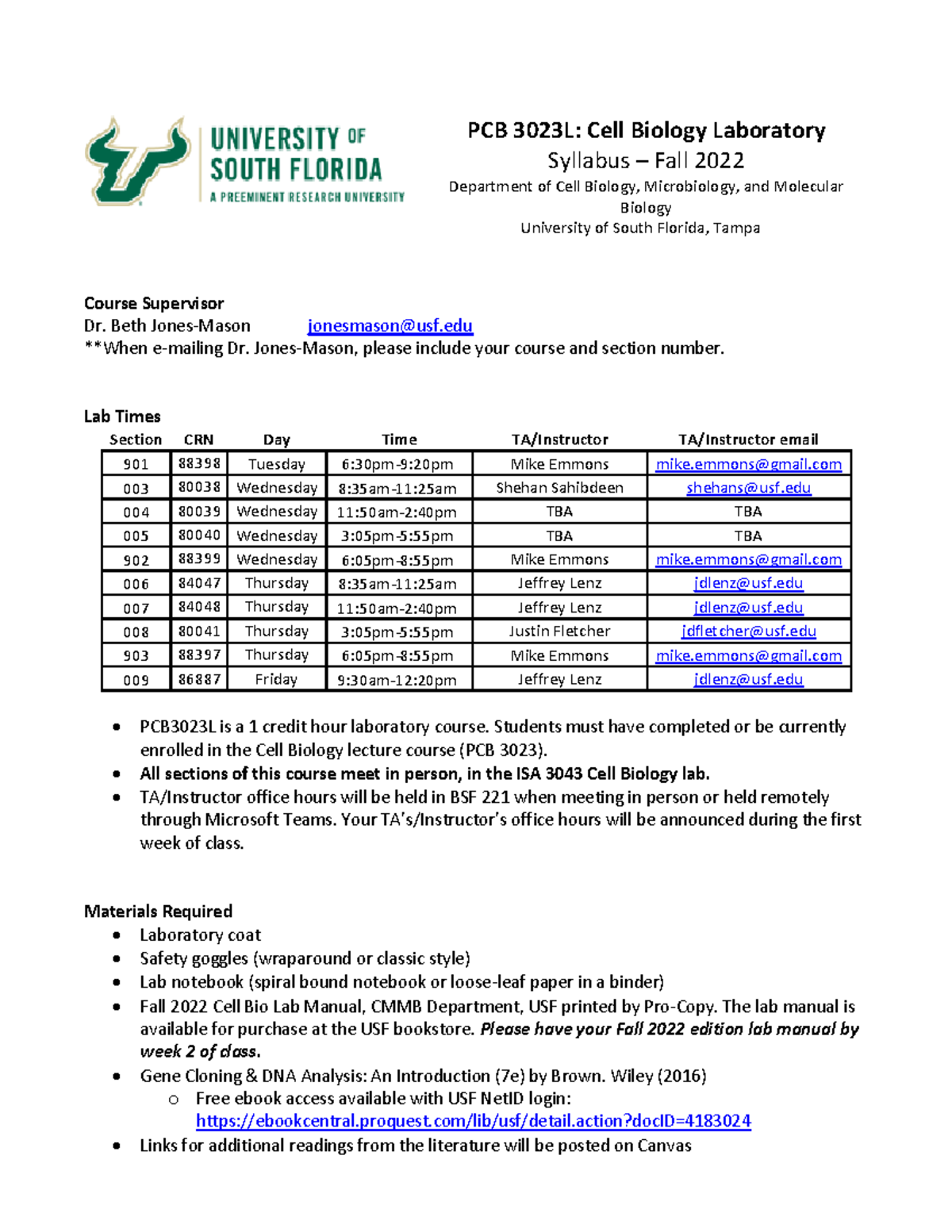 PCB3023L Cell Bio Lab Fall 2022 Syllabus - PCB 3023L: Cell Biology ...