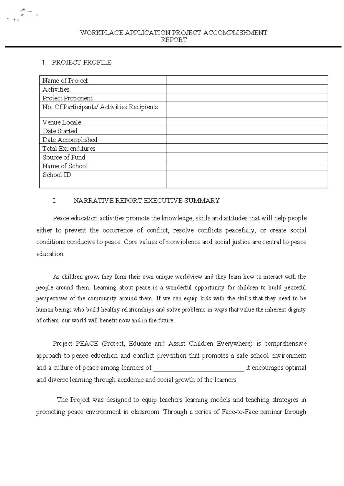 Workplace Application Project Accomplishment Report - WORKPLACE ...