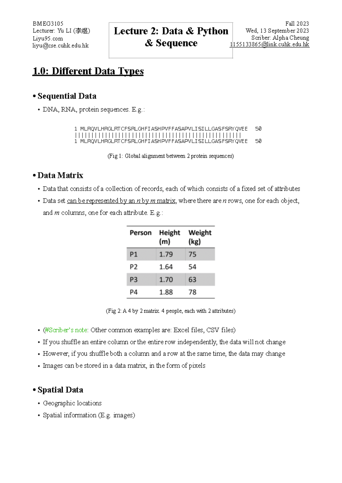 BMEG3105 Lec03 s02 - Lecturer: Yu LI (李煜) Liyu95 liyu@cse.cuhk.edu Wed ...