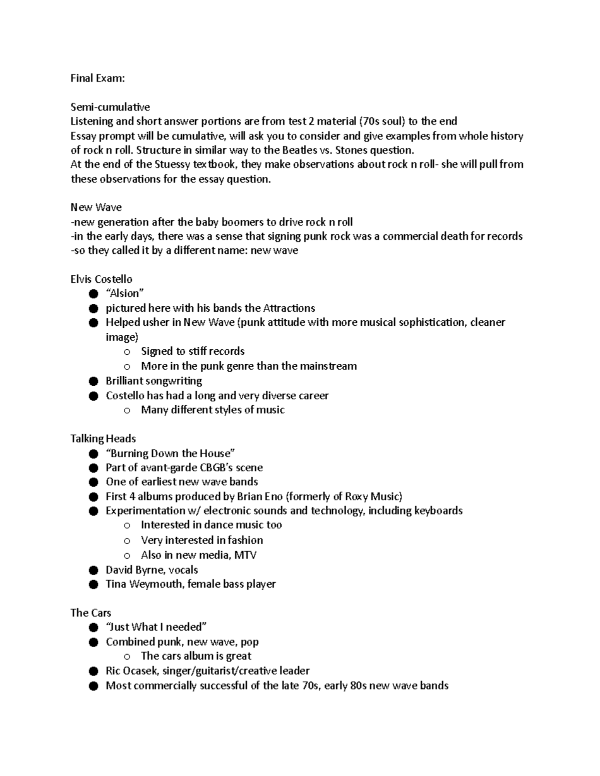 New Wave - Class notes - Final Exam: Semi-cumulative Listening and ...