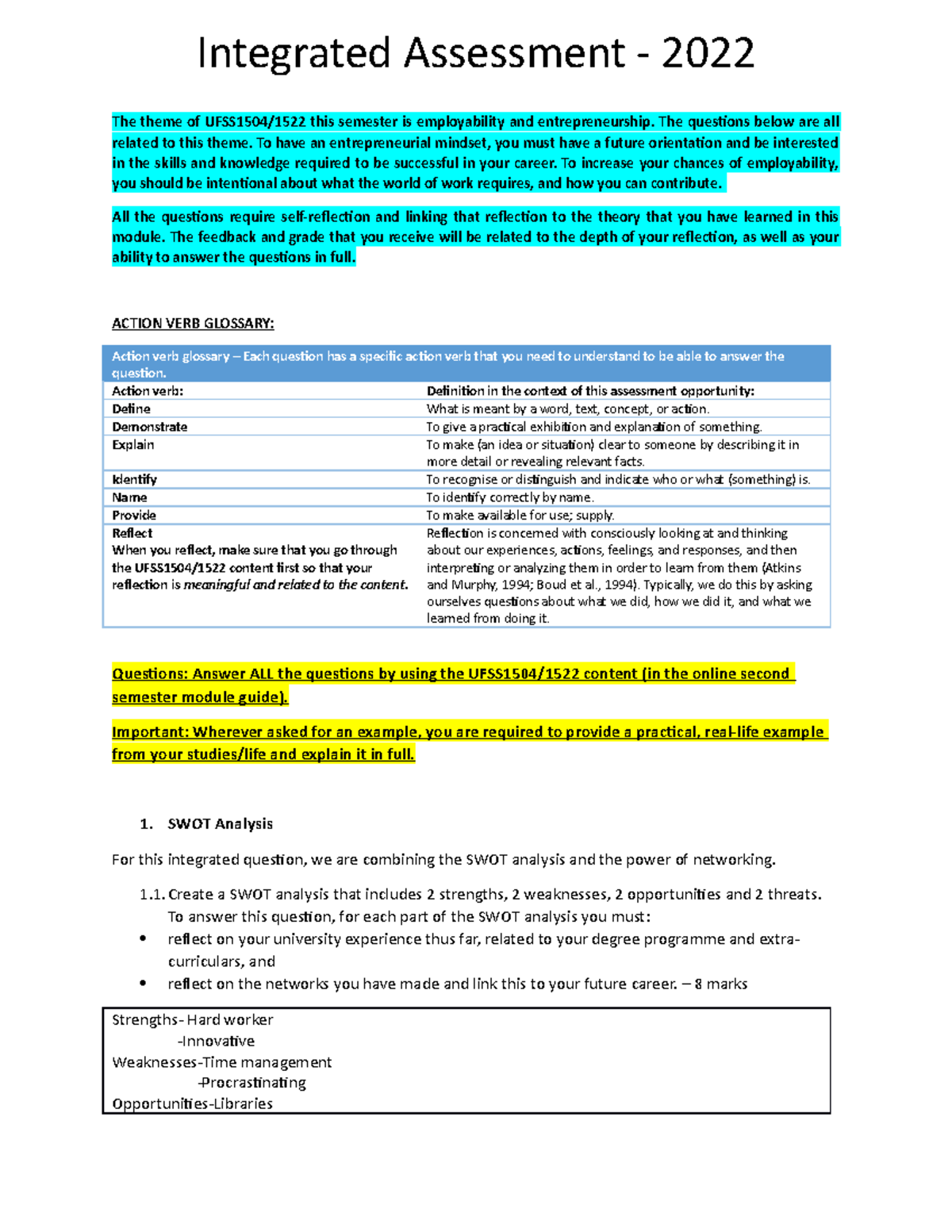Integrated assessment worksheet 2022 - The theme of UFSS1504/1522 this ...