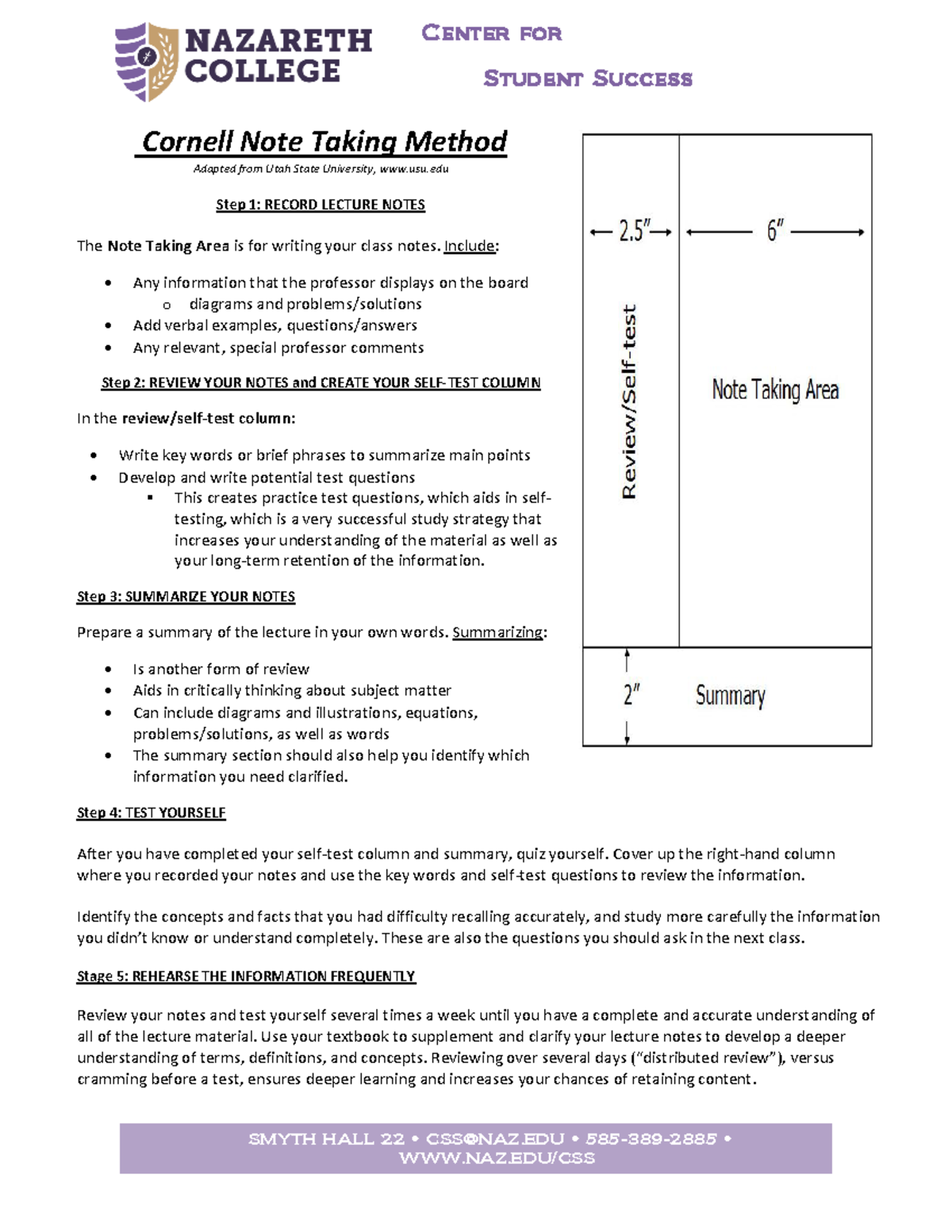 Cornell Note Taking Method Updated - SMYTH HALL 22 • CSS@NAZ • 585-389 ...