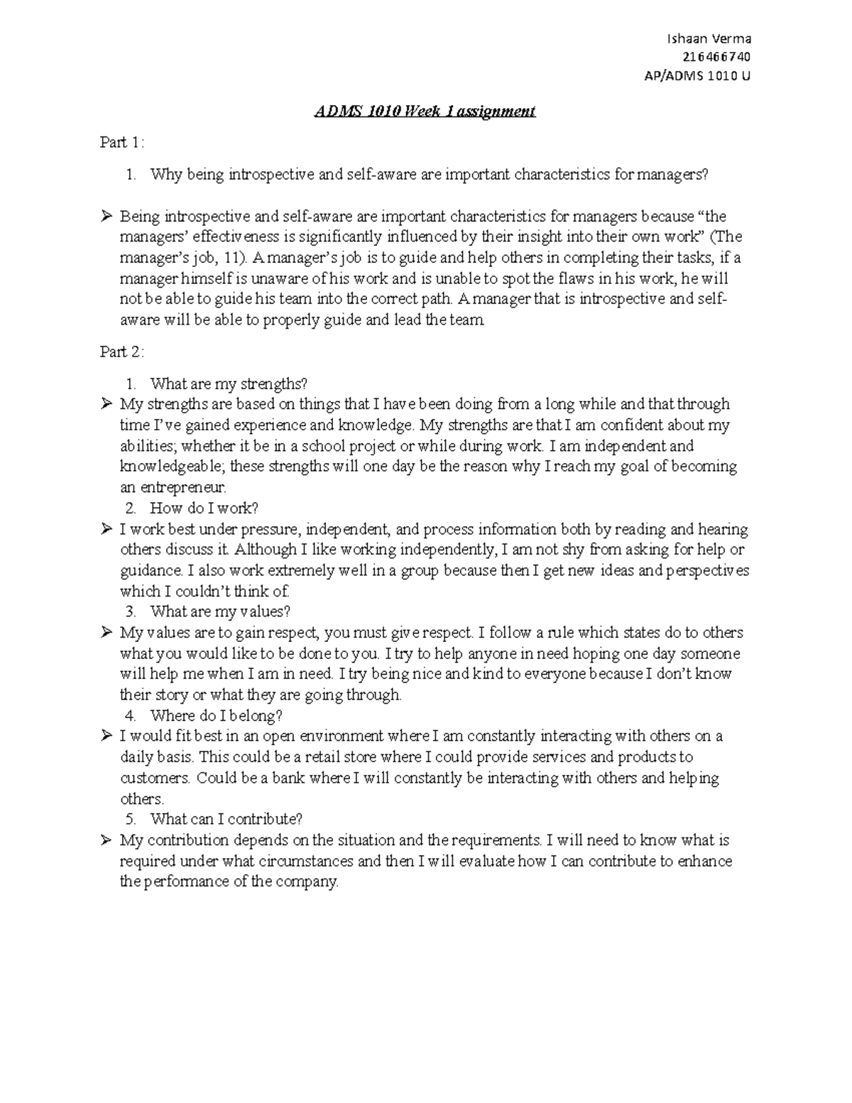 Adms 1010 Week 1 Assignment Ishaan Verma 216466740 Apadms 1010 U Adms 1010 Week 1 Assignment