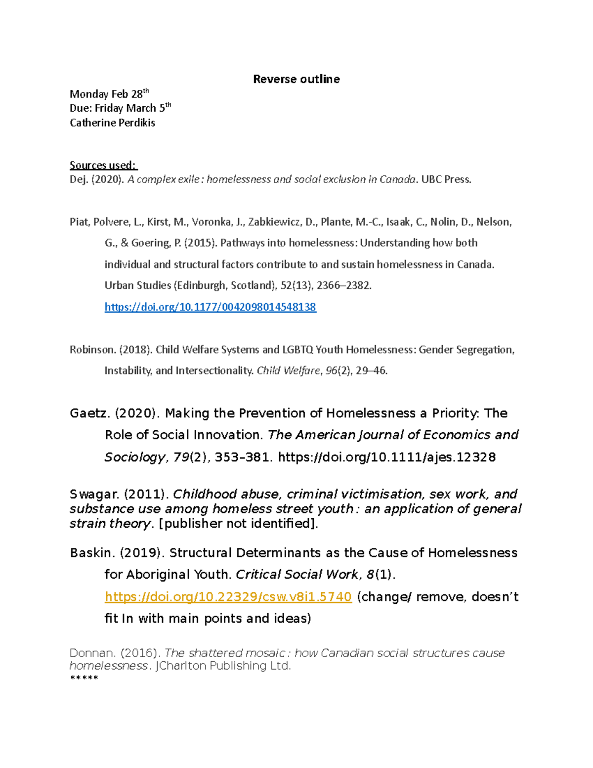 Reverse outline tutorial 19 - 333 - queensu - Studocu