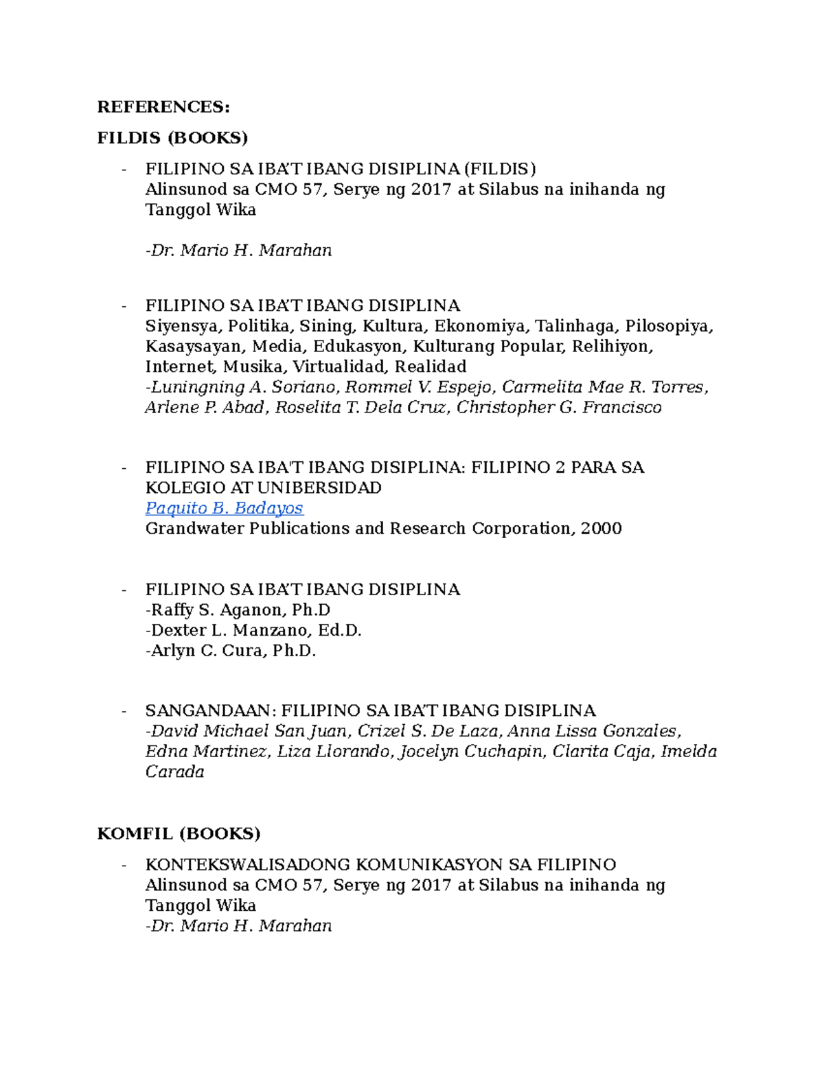 BOOK References (Filipino) - REFERENCES: FILDIS (BOOKS) - FILIPINO SA ...