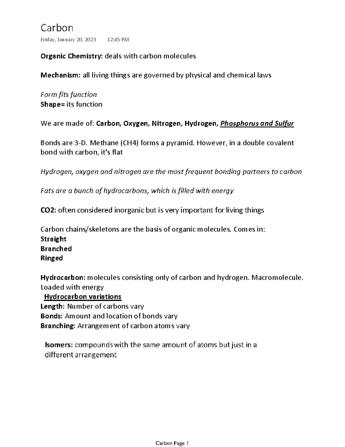 Campbell Biology 12e Chapter 4 Notes - Organic Chemistry: deals with ...