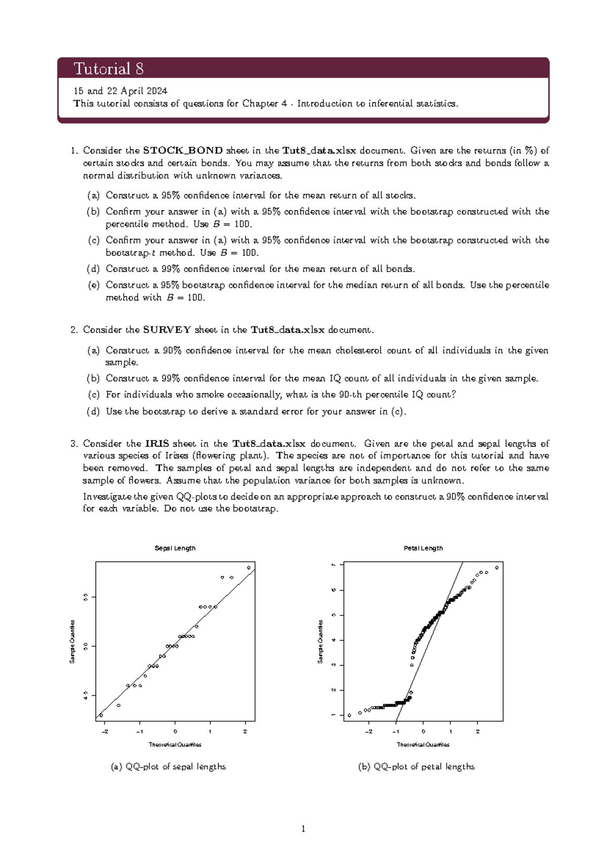 S 214 Tut8 - Tutorial 8 15 and 22 April 2024 This tutorial consists of questions for Chapter 4 ...