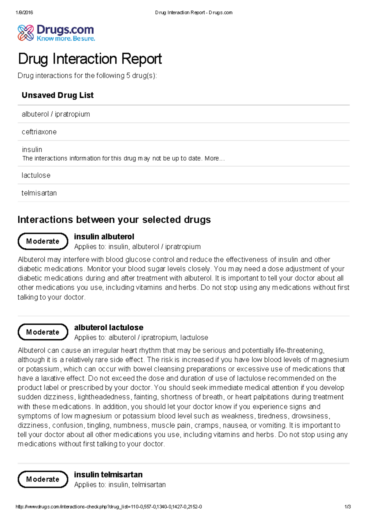 Drug Interaction Report - discharge medication [case-8] - 1/9/2016 Drug ...