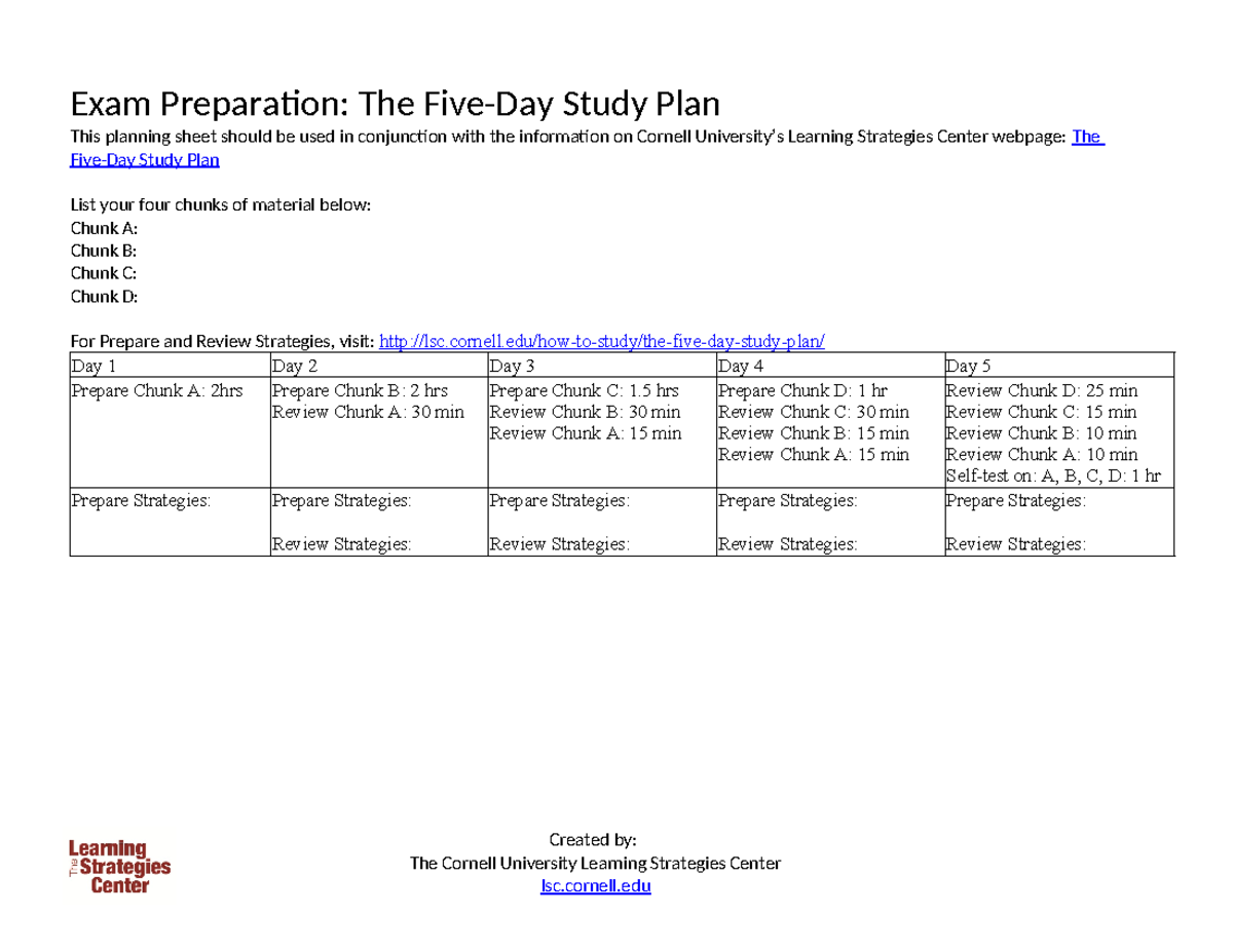 The Five Day Study Plan - Exam Preparation: The Five-Day Study Plan ...