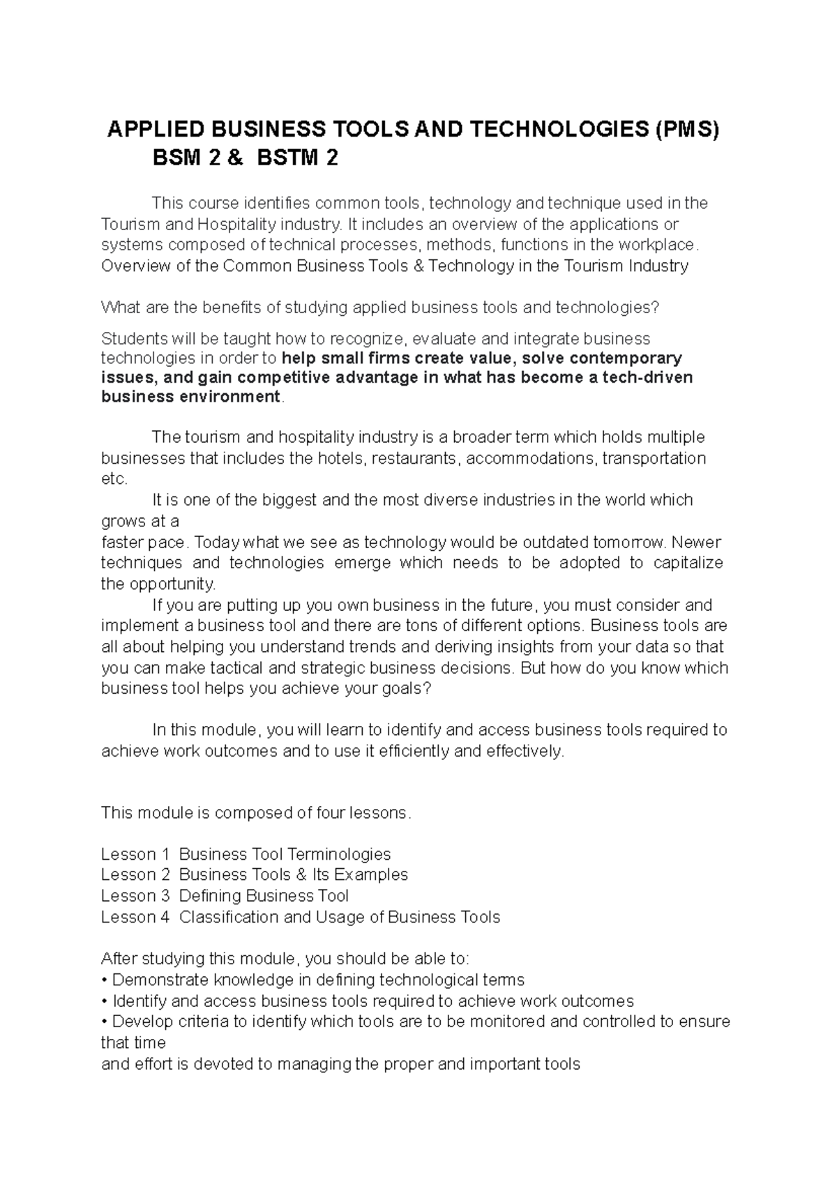 Applied business tools and technologies - APPLIED BUSINESS TOOLS AND ...