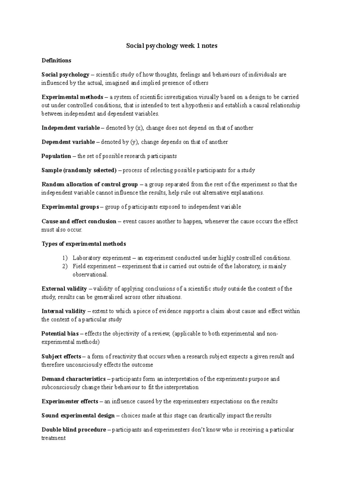 Social psychology week 1 notes - Social psychology week 1 notes ...