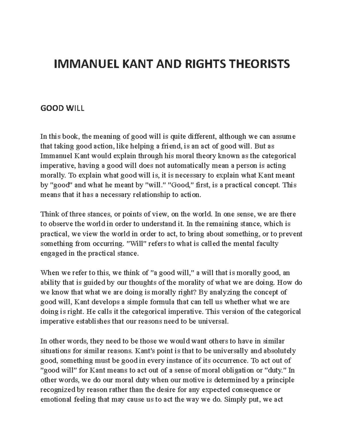 Immanuel KANT AND Rights Theorists - IMMANUEL KANT AND RIGHTS THEORISTS ...