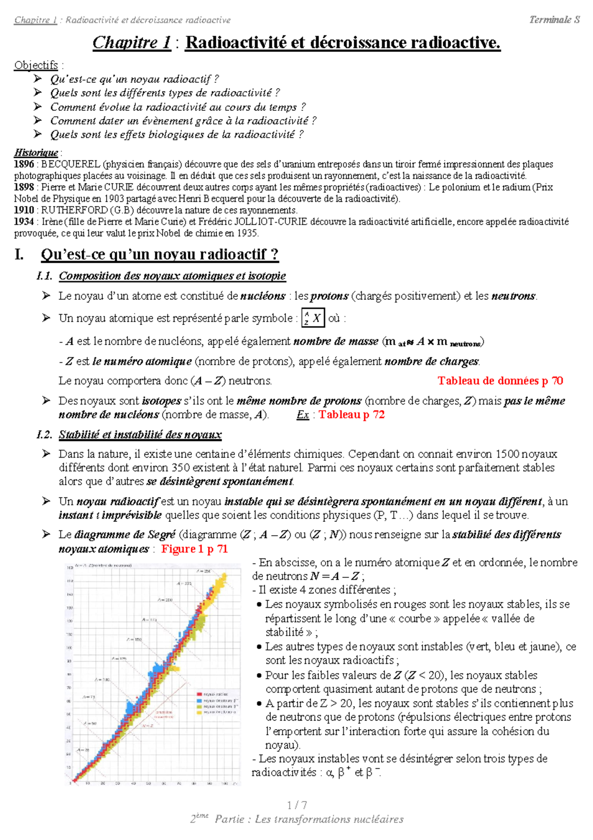 Radioactivité - radioactivité - 1 / 7 Partie : Les transformations ...