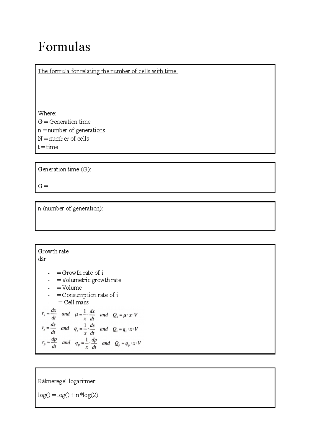 Formulas - Sammanställning av formler - Formulas The formula for ...