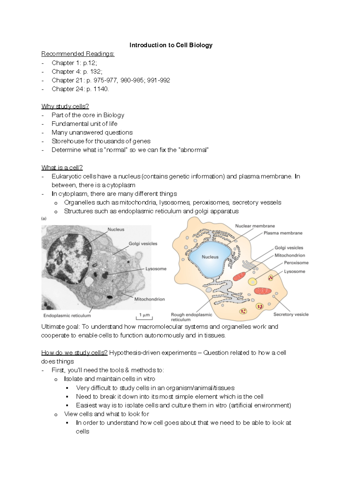 Cummings Lecture 1-Introduction to Cell Biology - Introduction to Cell ...