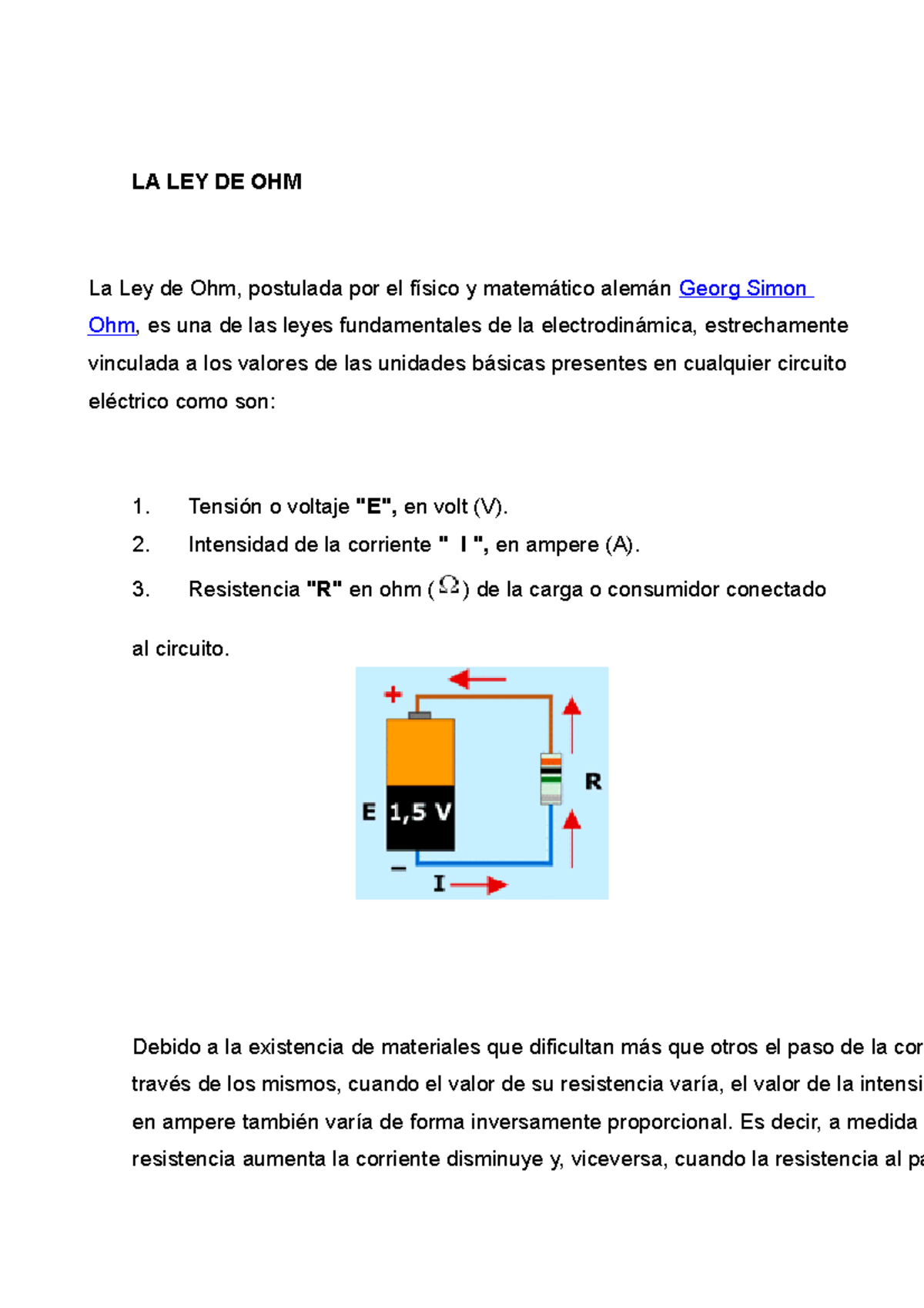LA LEY DE OHM - ES SOBRE LA LEY DE OHM - LA LEY DE OHM La Ley de Ohm ...