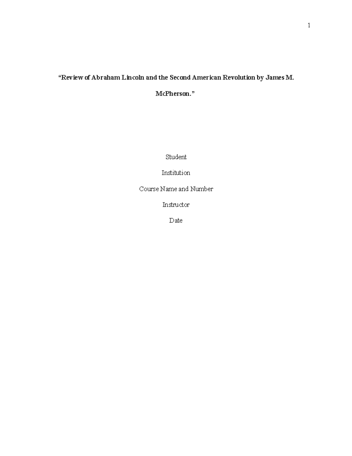 Review of Abraham Lincoln and the Second American Revolution by James M ...