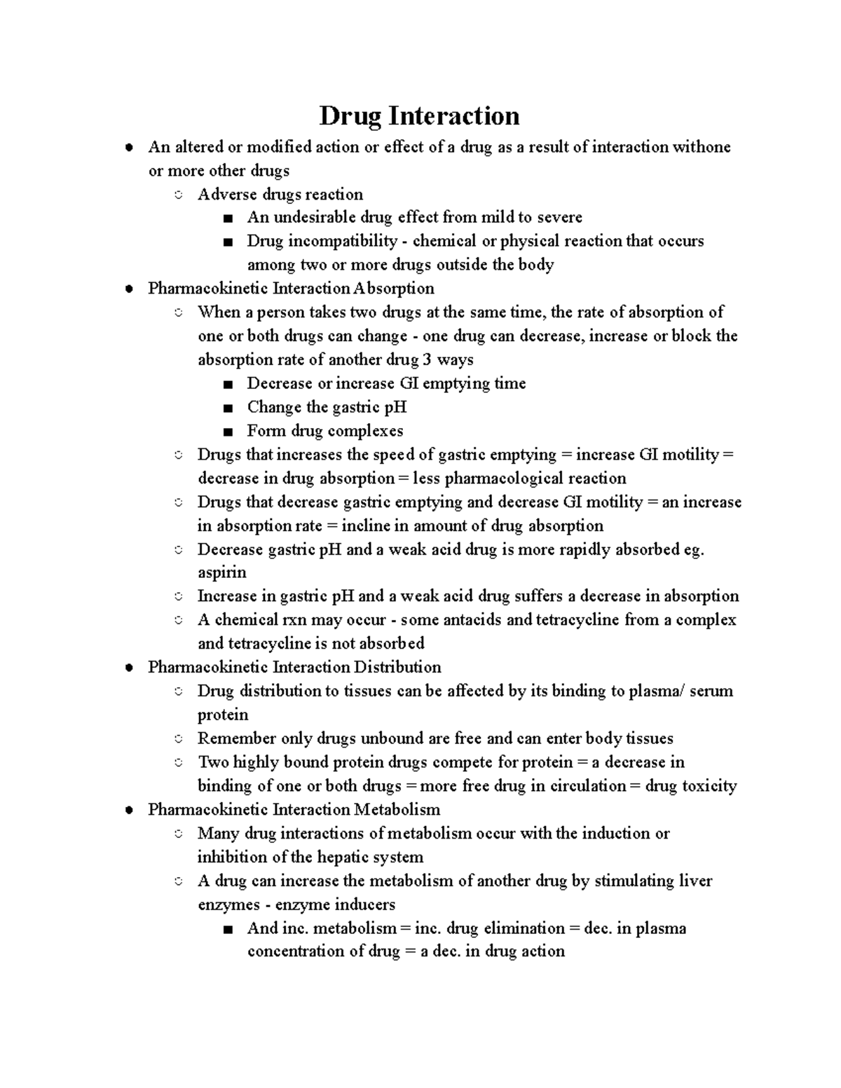Drug Interaction - Pharmacology - Drug Interaction An altered or ...