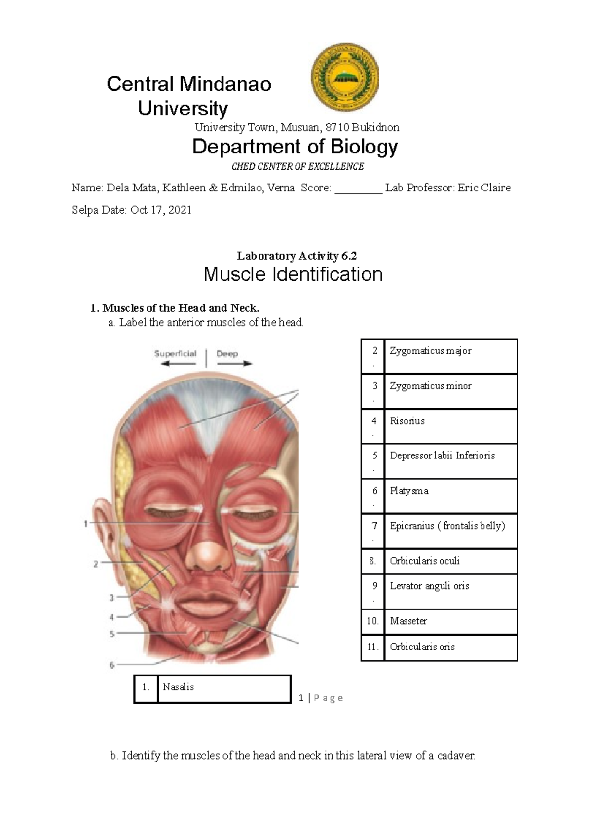 BIO34A Exercise 6.2 - Central Mindanao University University Town ...