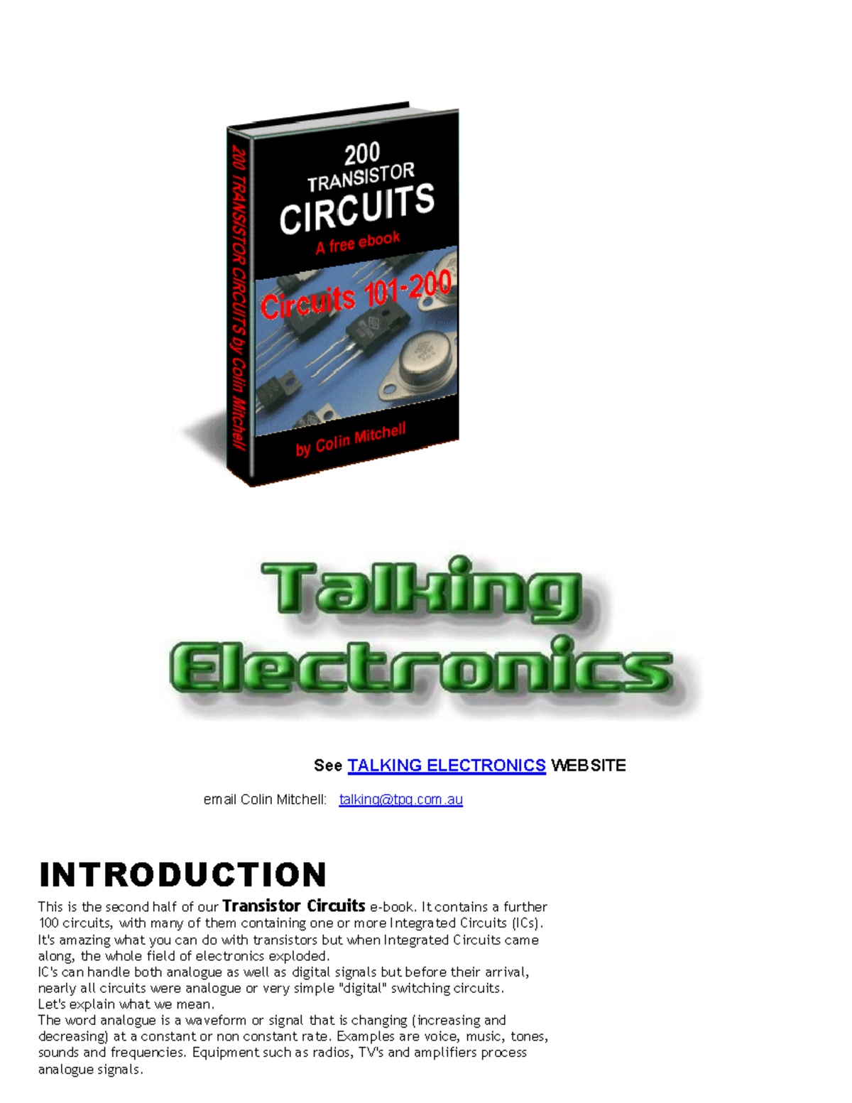 101-200Transistor Circuits - See TALKING ELECTRONICS WEBSITE email ...