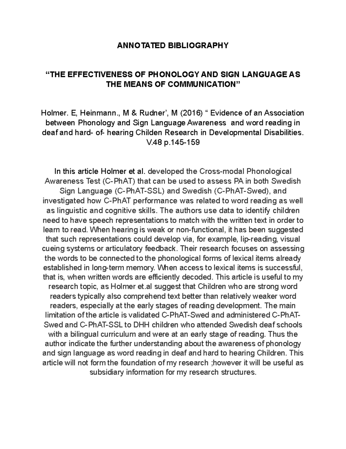 Annotated Bibliography - ANNOTATED BIBLIOGRAPHY “THE EFFECTIVENESS OF ...