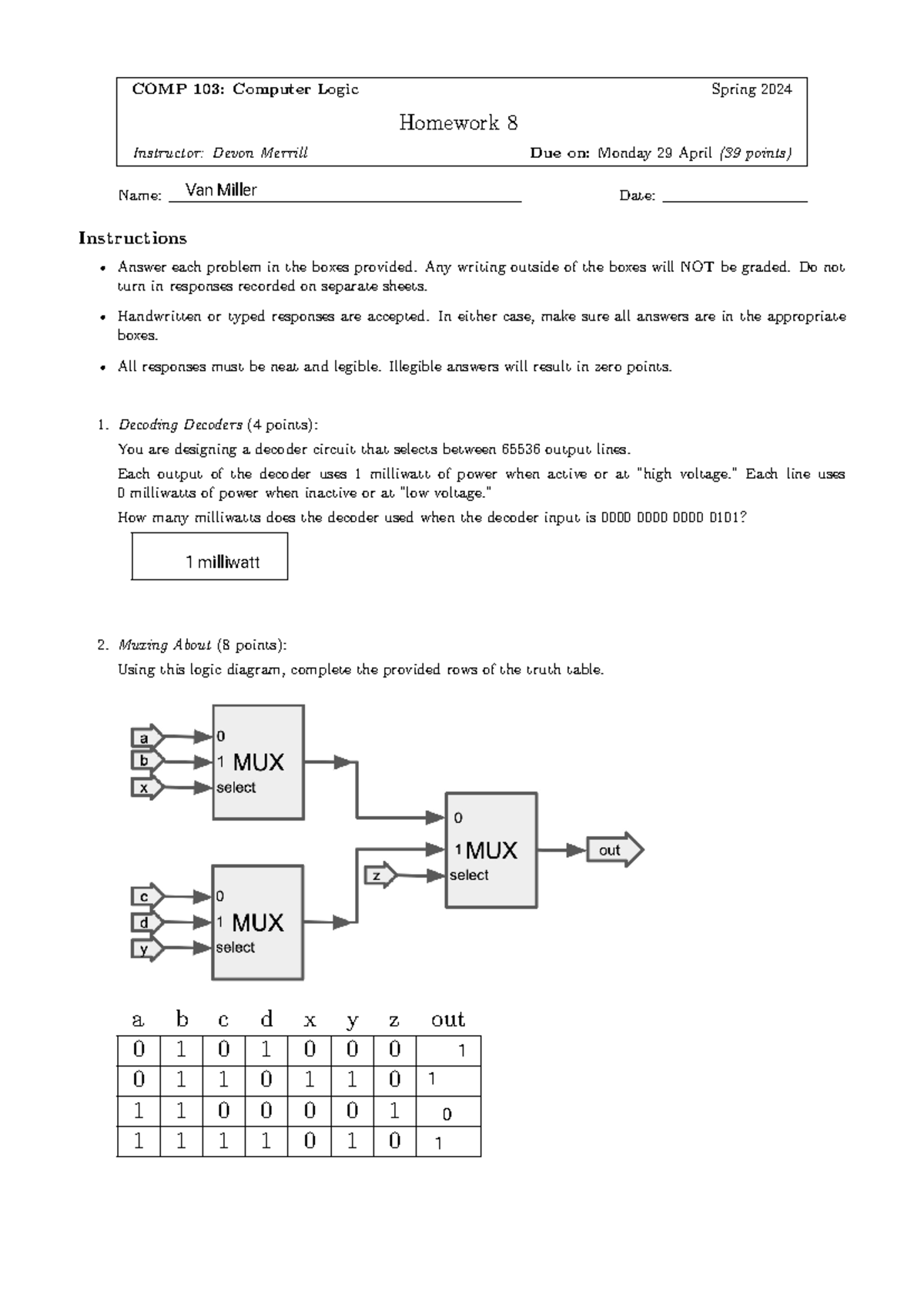 Kami Export - COMP 103 Homework 8 Spring 2024 - COMP 103: Computer Logic Spring 2024 Homework 8 ...