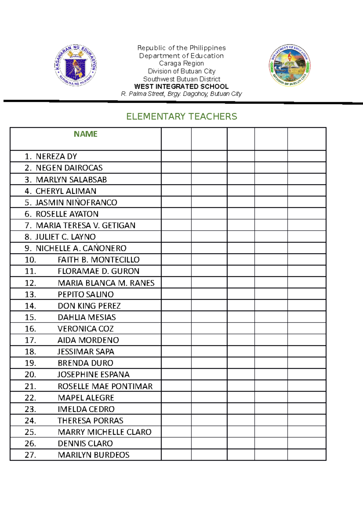 Checklist - Republic of the Philippines Department of Education Caraga ...