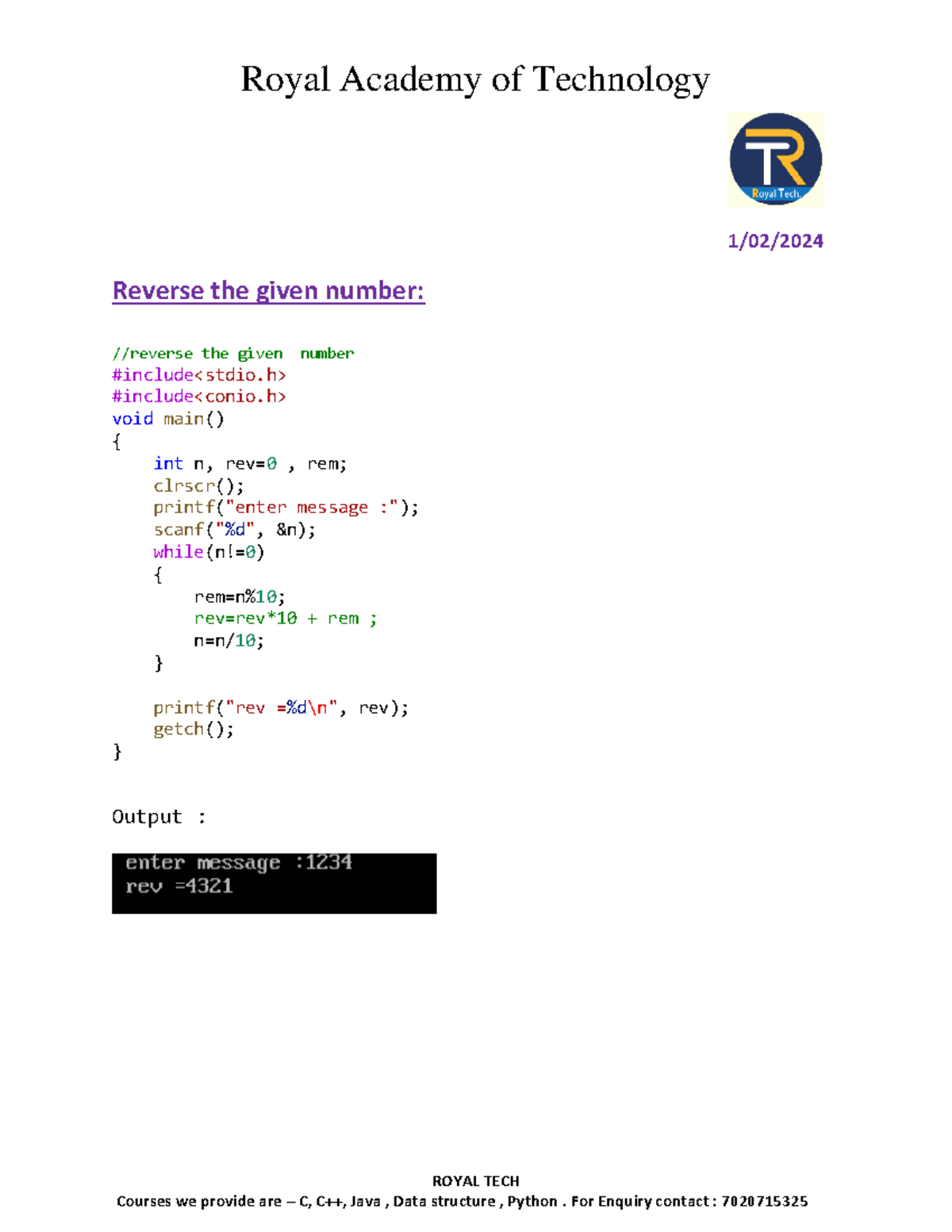 9 02 2024reverse Sum Of Digits Palindrome Royal Academy Of Technology Royal Tech Courses