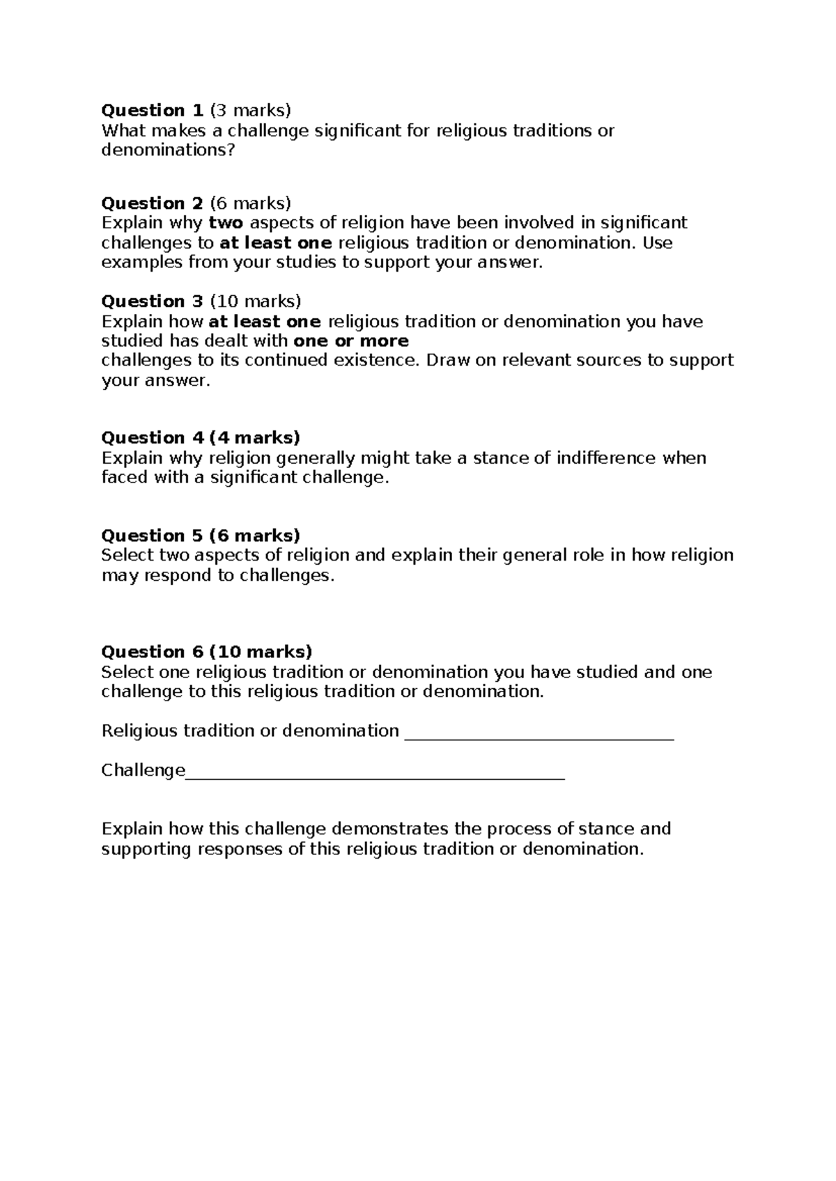Practice Qs - Question 1 (3 marks) What makes a challenge significant ...