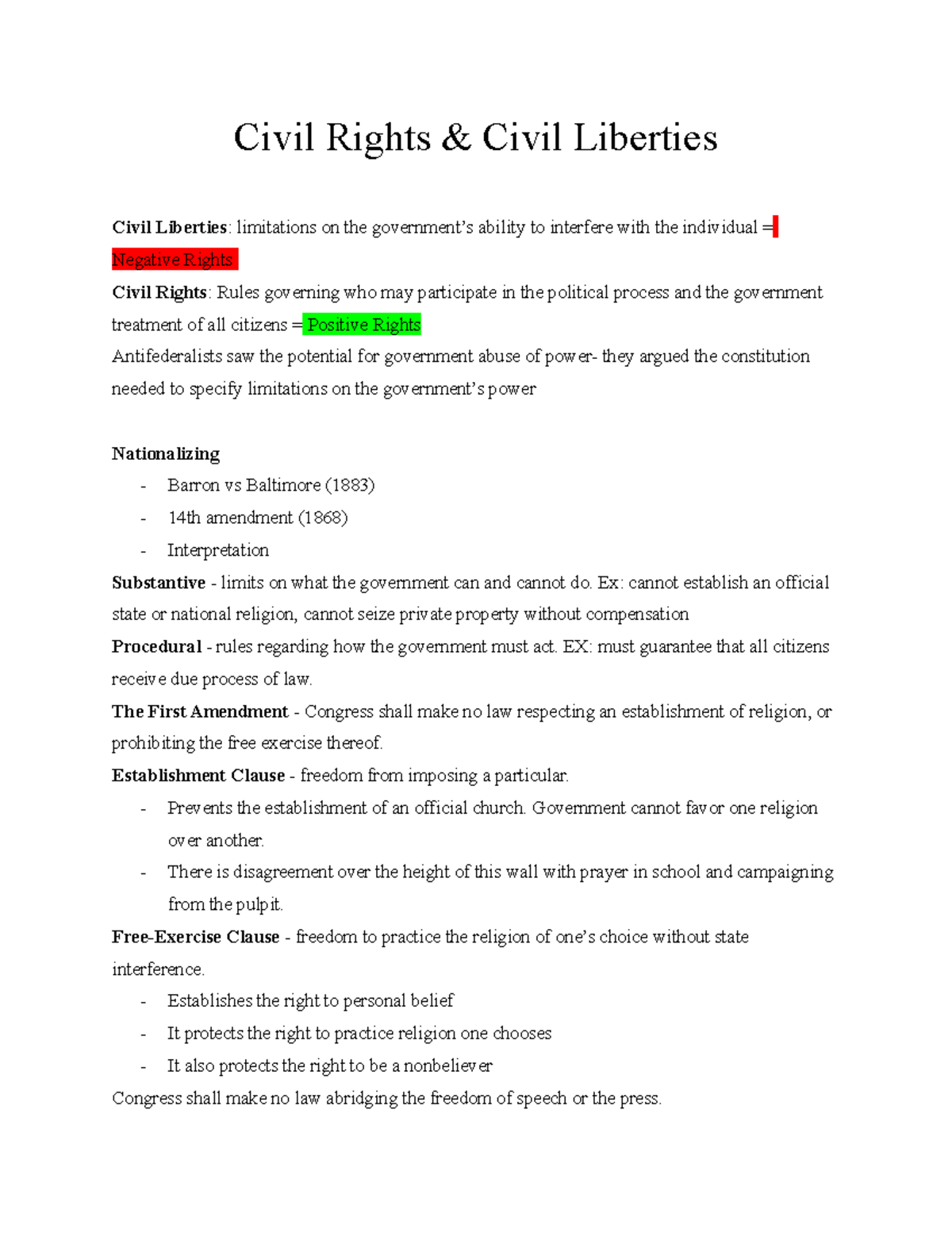 Civil Rights and Liberties - PSCI 2306 - Civil Rights & Civil Liberties ...