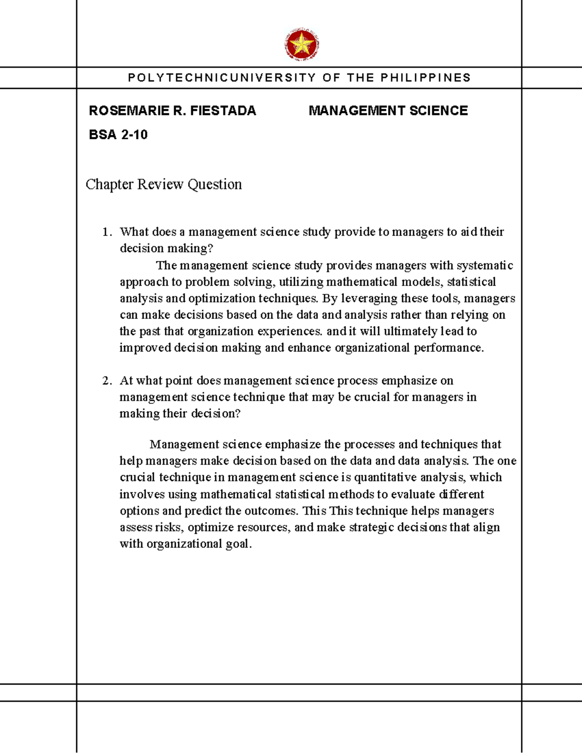 Mansci - for more understanding to the topic - P O L Y T E C H N I C U N I V E R S I T Y O F T H ...