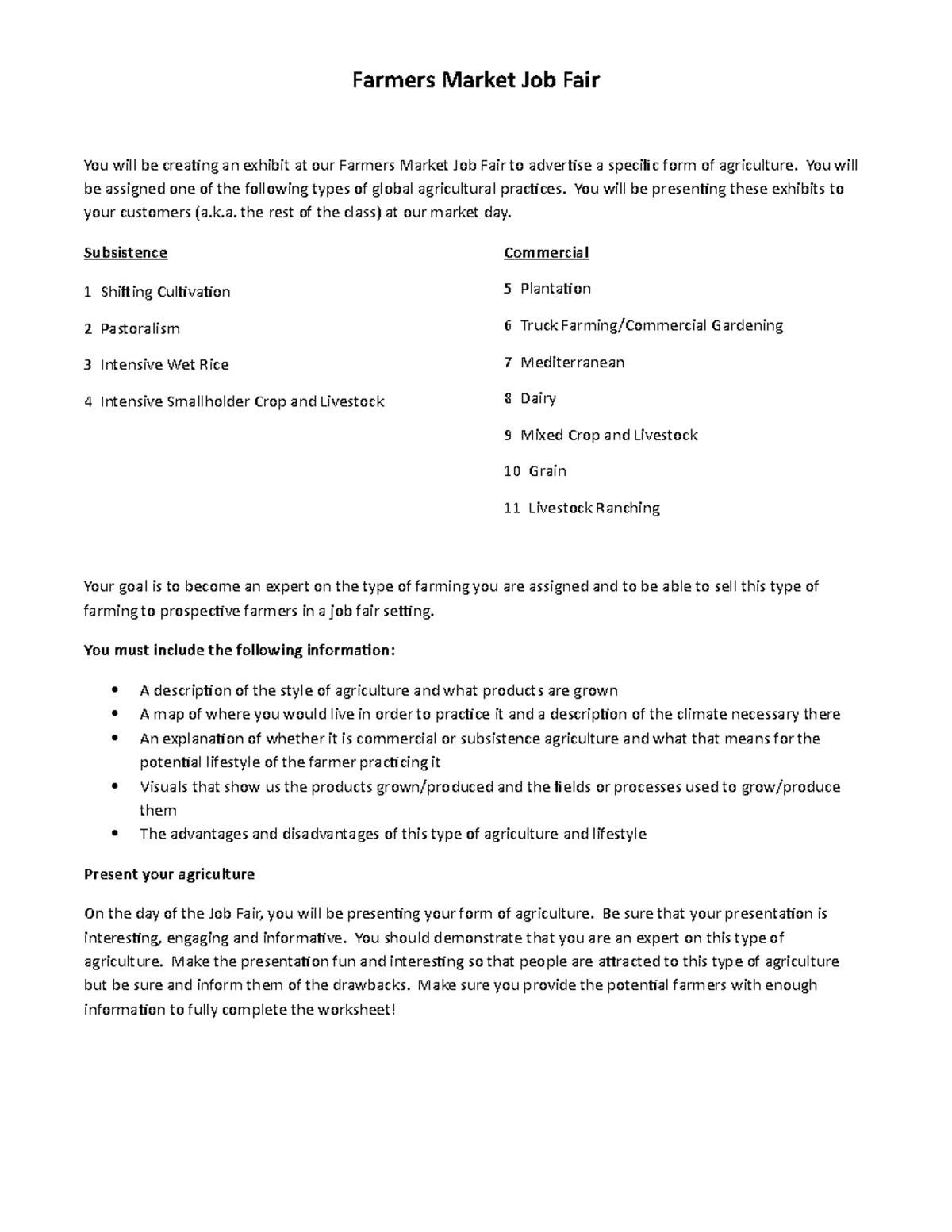 Agricultural job fair farmers market with rubrics - Farmers Market Job ...