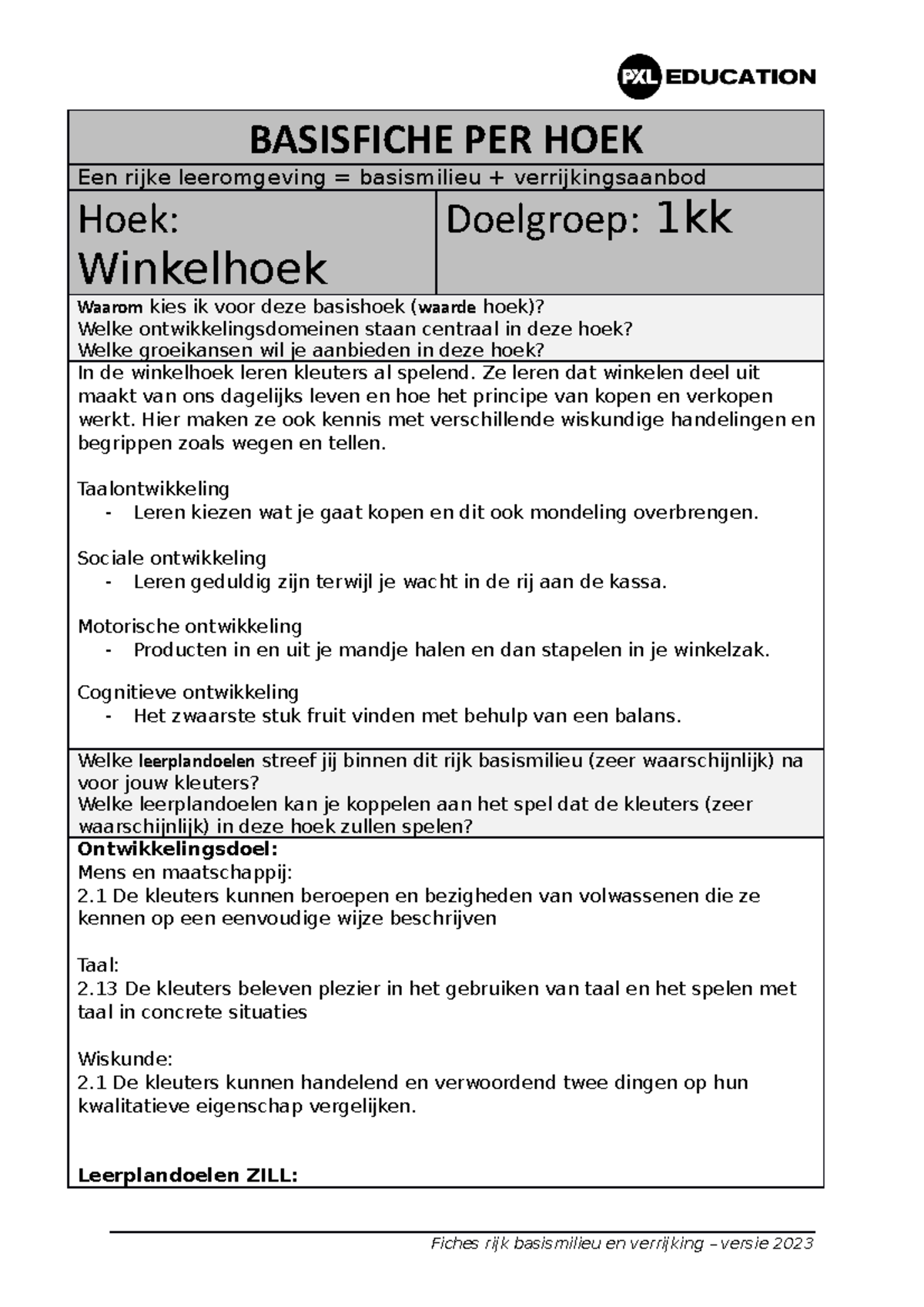 Rijk basismilieu - Winkelhoek - Een rijke leeromgeving = basismilieu ...