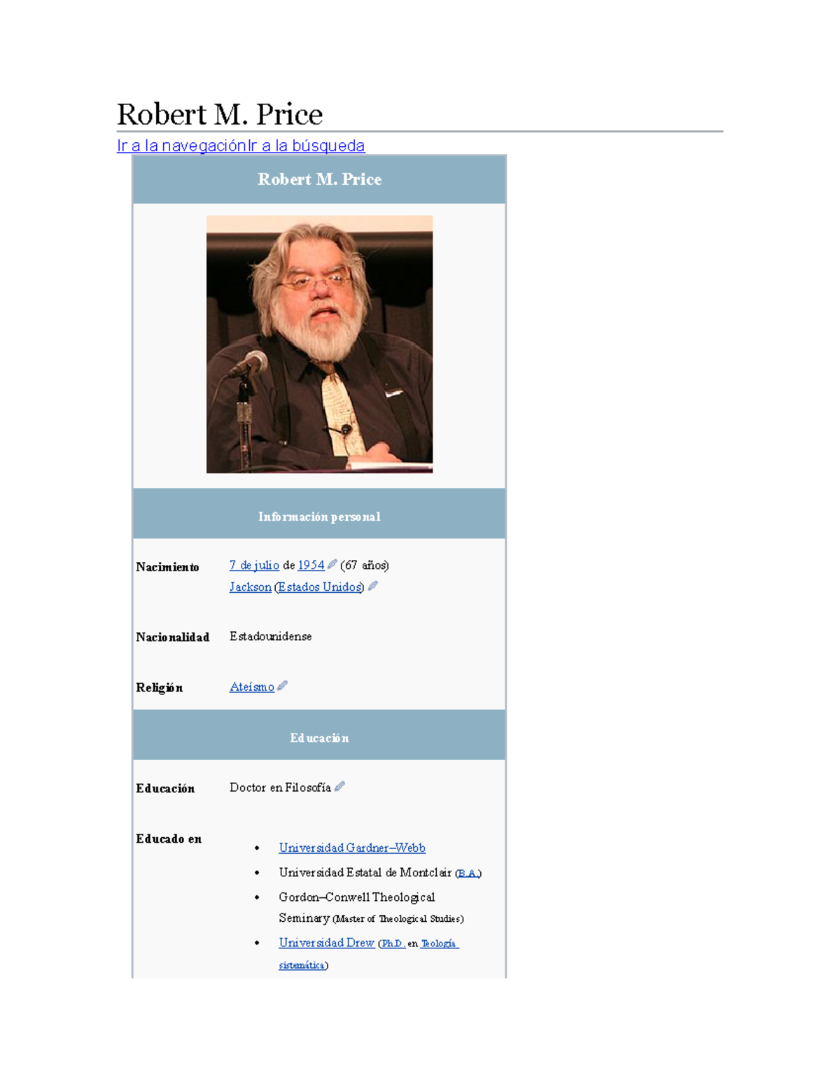 Robert M - información - Robert M. Price Ir a la navegación Ir a la ...