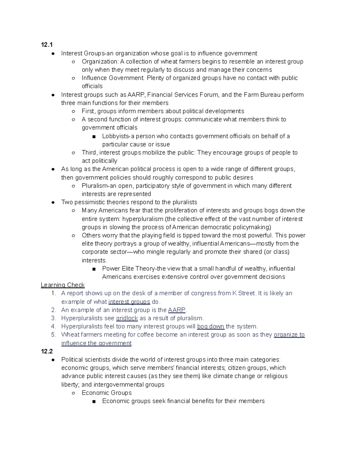 Chapter 12-2 - 12. Interest Groups-an organization whose goal is to ...