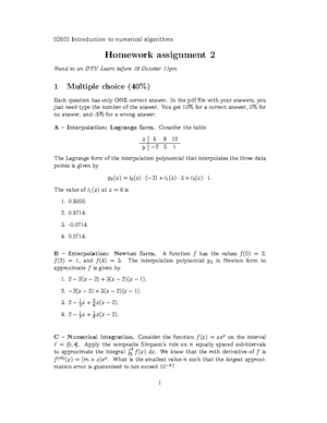 Assignment 3 enoncé - øvelse - >> >> (1)(1) Assignment 3: Numerical Algorithms 02601 - Studocu
