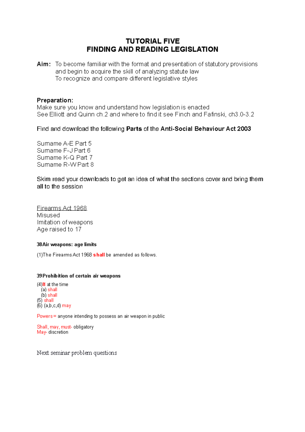Finding and Reading legislation - TUTORIAL FIVE FINDING AND READING ...