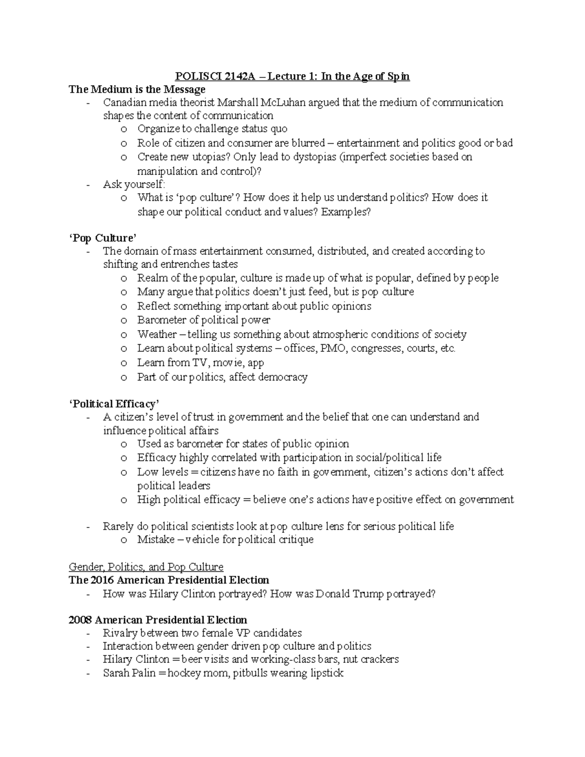 Polisci 2142A - Lecture 1 - POLISCI 2142A – Lecture 1: In the Age of ...